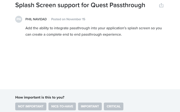 Vote For Unity To Support MR Passthrough Splash Screens